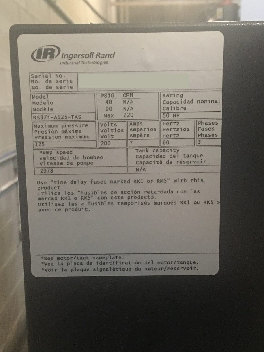 Used Ingersoll Rand RS37i - Air Compressor - 8073085