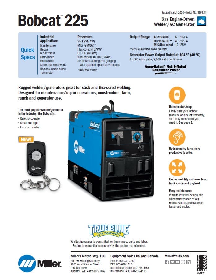 Used Miller Bobcat 225 - Welder - 8074006